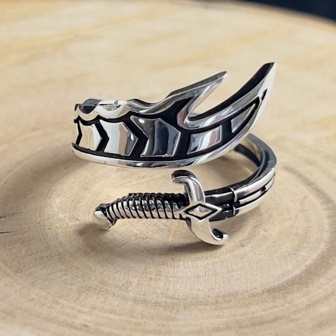 Handmade Ali's Zulfiqar Sword Black Design Ring, Silver Arabic Ring ...