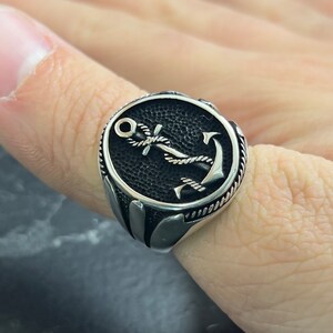 Handmade Silver Ship Anchor Nautical Ring for Men, Silver Sailor Anchor ...