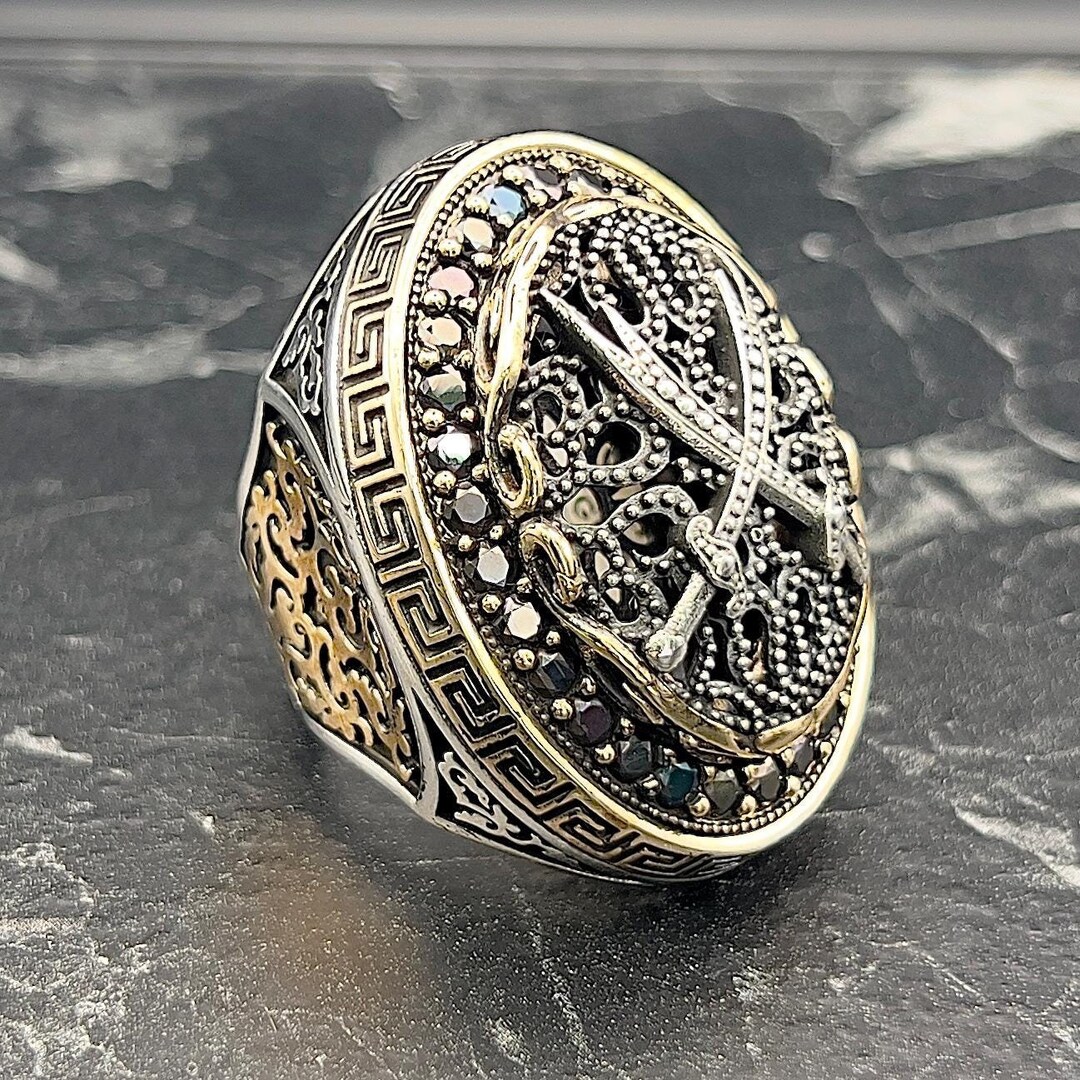 Silver Double Sword Ring for Men, Zulfiqar Sword Ring, Handmade Knight ...