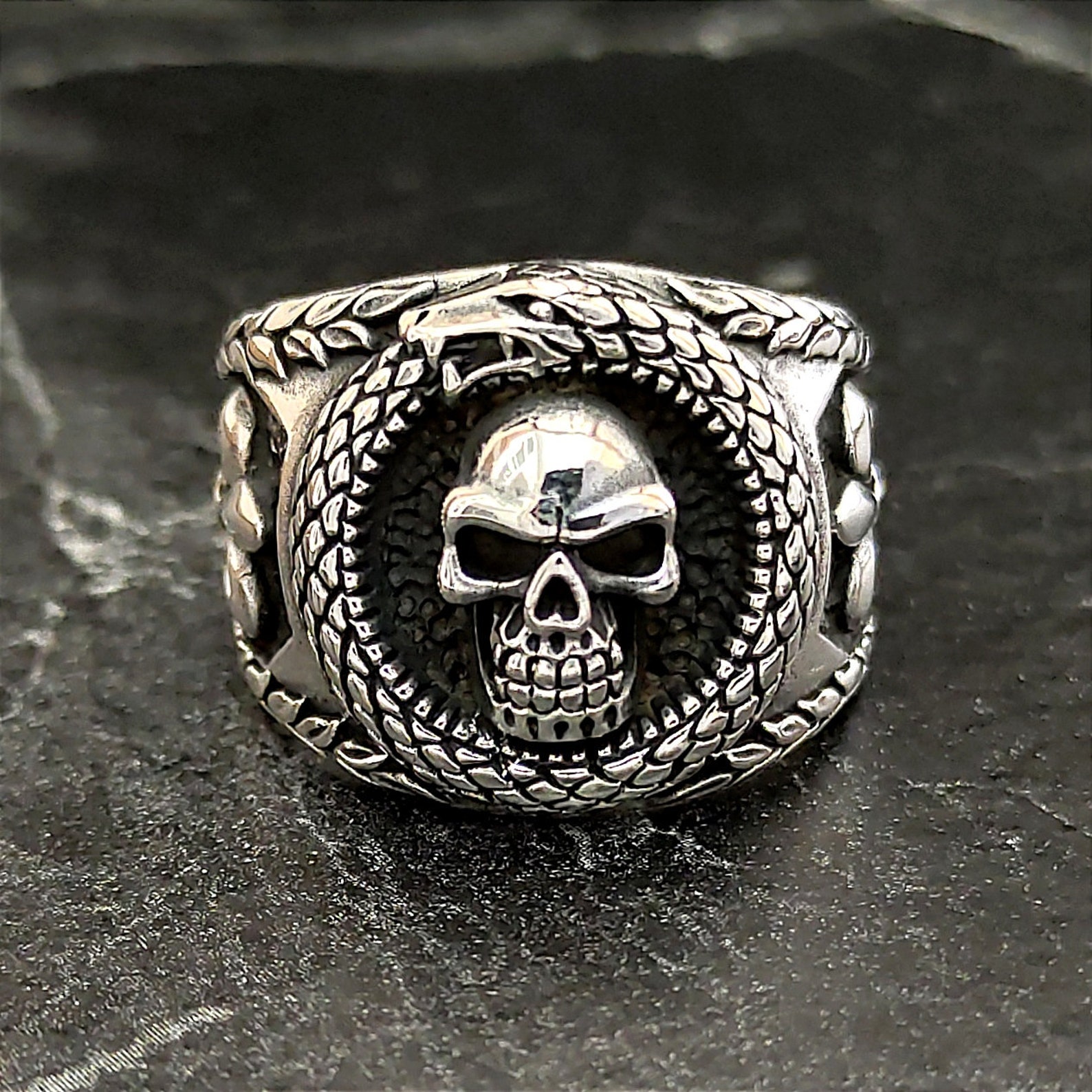 925 Sterling Silver Skull Punk Ring , Silver Skull Gothic Ring , Silver ...
