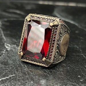 Men Silver Red Garnet Stone Ring , Men Handmade Ring , Silver Red Ruby ...
