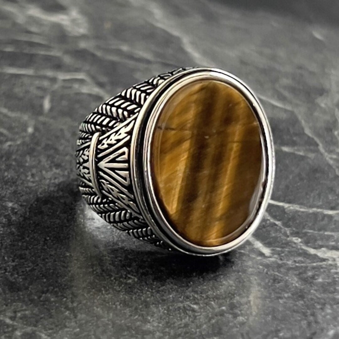 Natural Brown Tiger's Eye Stone Ring, Silver Oval Tigers Eye Gemstone ...