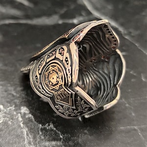 Archer Thumb Carved Silver Ring , Turkish Flag Motif Silver Thumb Ring ...