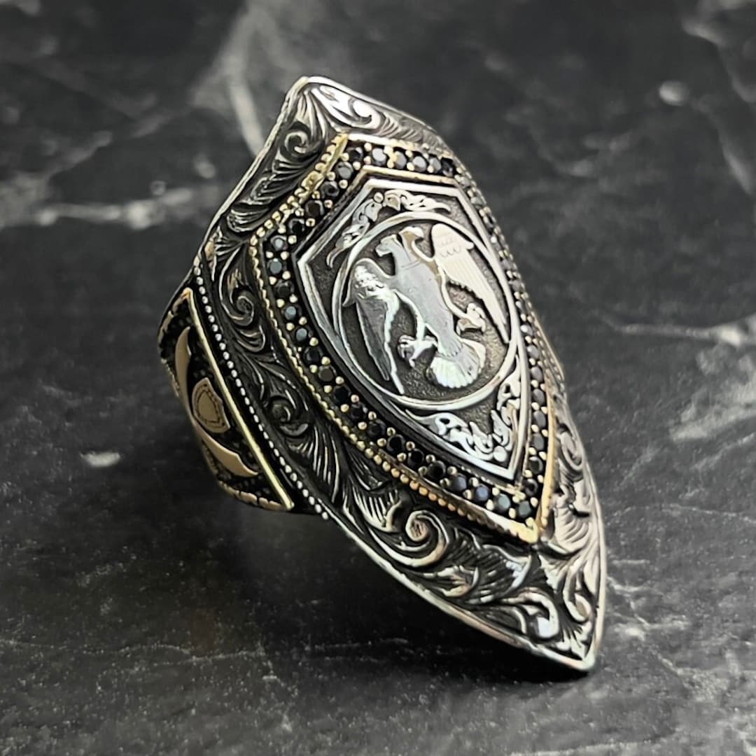 Zihgir Double Headed Eagle Archer Ring, Handmade Archer Thumb Men Ring ...