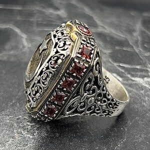 925K Turkish Flag Ring, Sterling Silver Moon & Star Ring, Ottoman Style ...