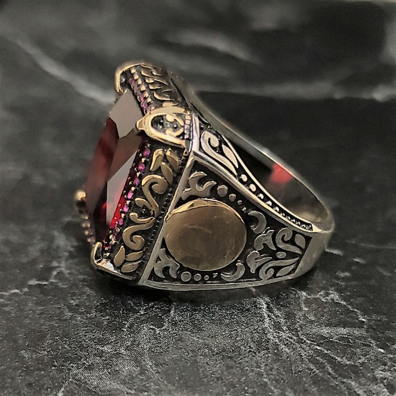 Men Silver Square Red Stone Ring Men Handmade Ring Red - Etsy