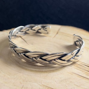 925 Sterling Silver Thick Wire Engraved Cuff Bracelet, Men Silver Thick Braided Handmade ...