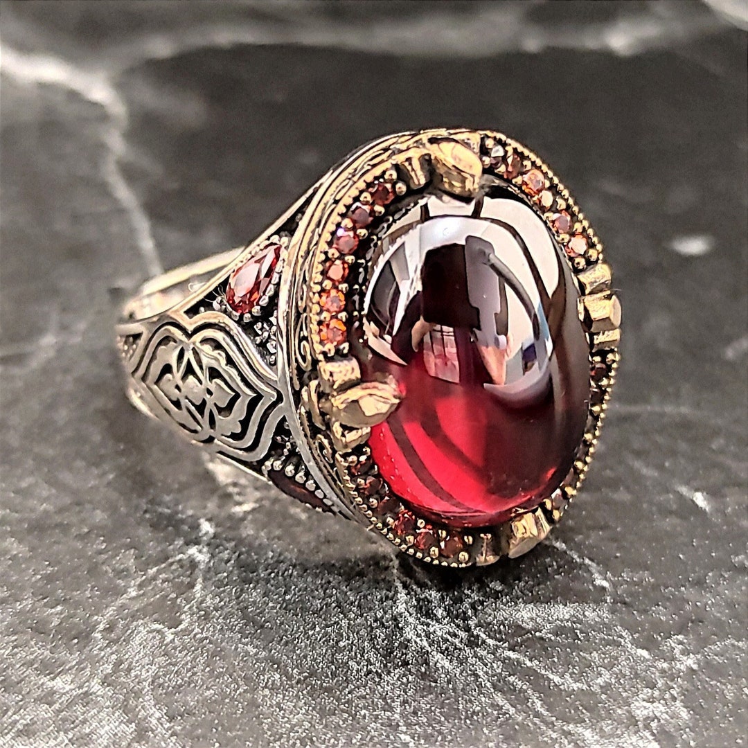 Silver Oval Red Stone Ring , Silver Red Ruby Gemstone Handmade Ring ...
