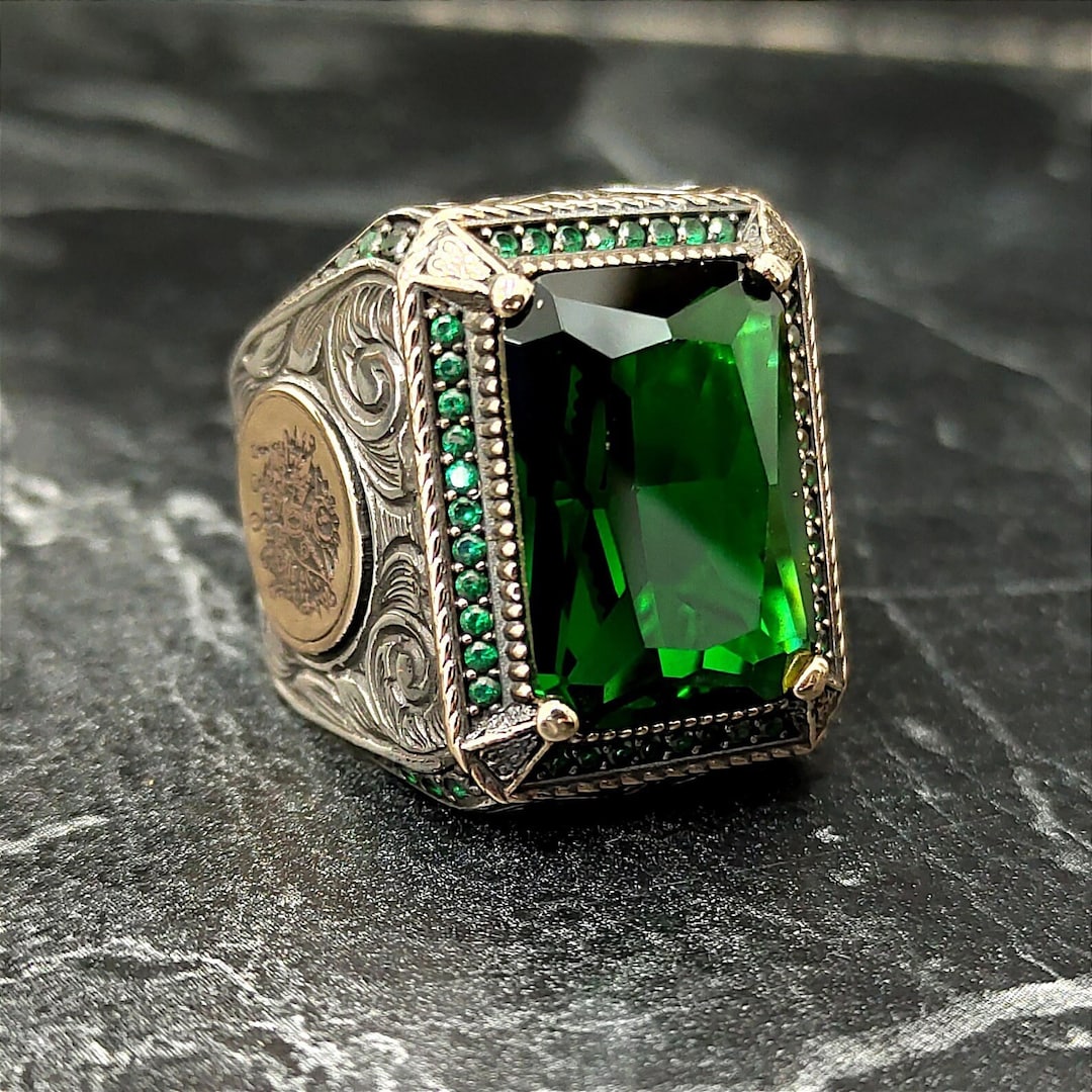 Silver Green Garnet Stone Ring , Men Handmade Ring , Silver Green ...