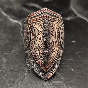 Archer Thumb Carved Silver Ring , Turkish Flag Motif Silver Thumb Ring ...