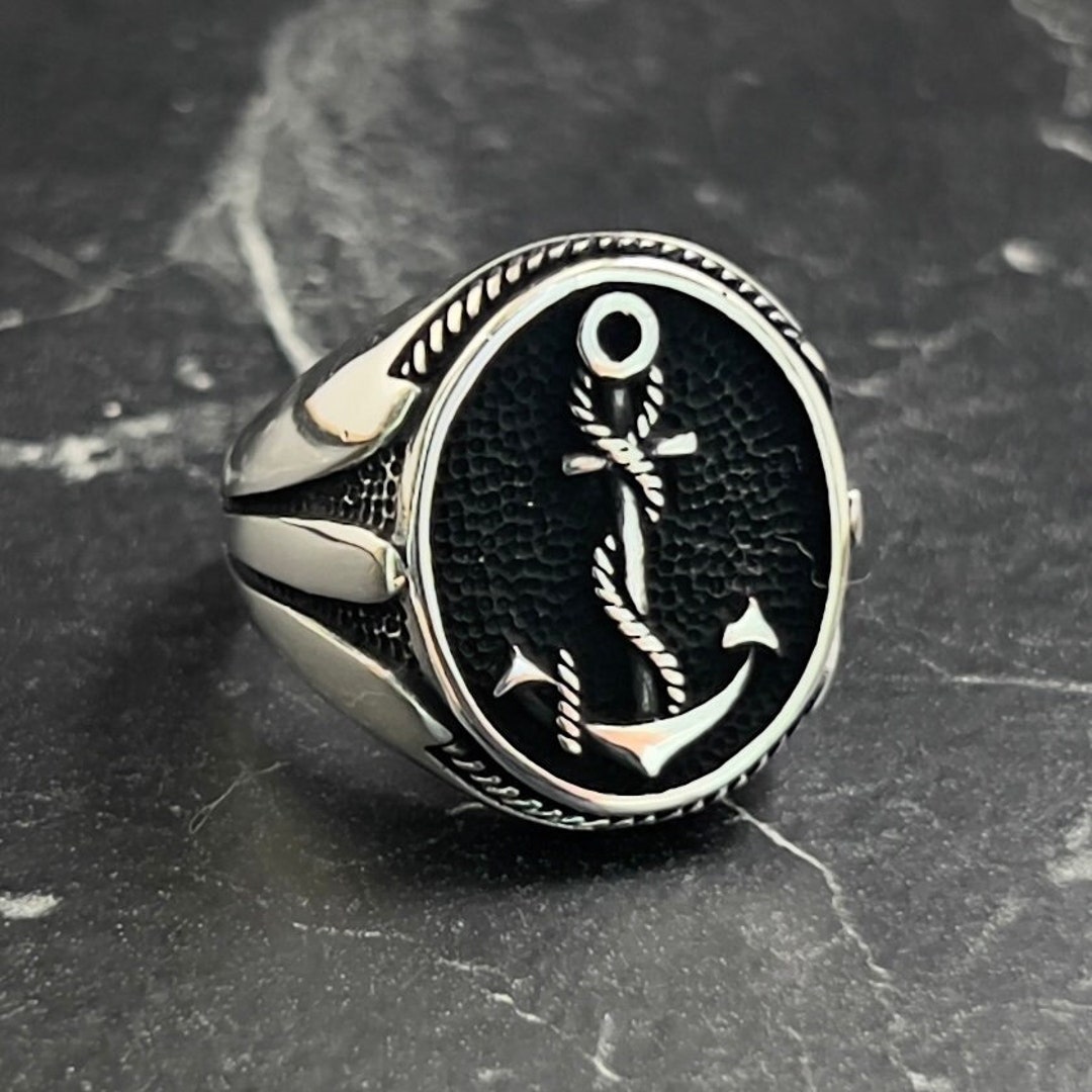 Handmade Silver Ship Anchor Nautical Ring for Men, Silver Sailor Anchor ...
