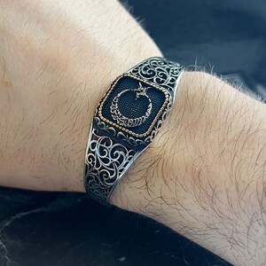 925 Sterling Moon & Star Turkish Flag Cuff Bracelet, Handmade ...