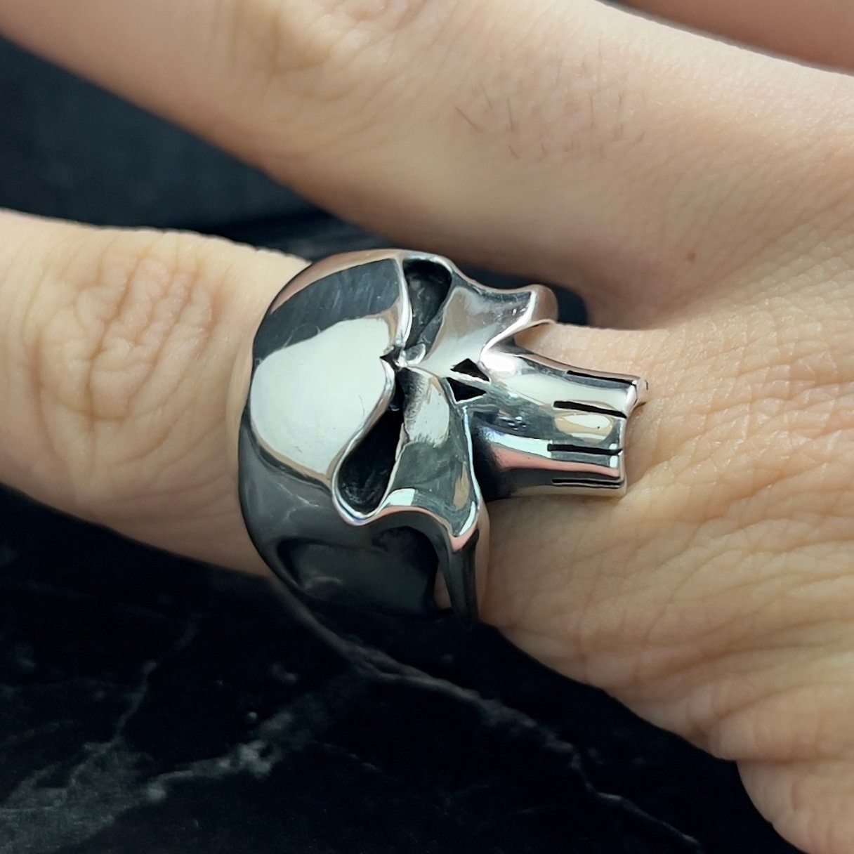 Men the Punisher Skull Silver Ring, Handmade Shiny Silver Ring, Biker Style Ring, Engraved Cool ...