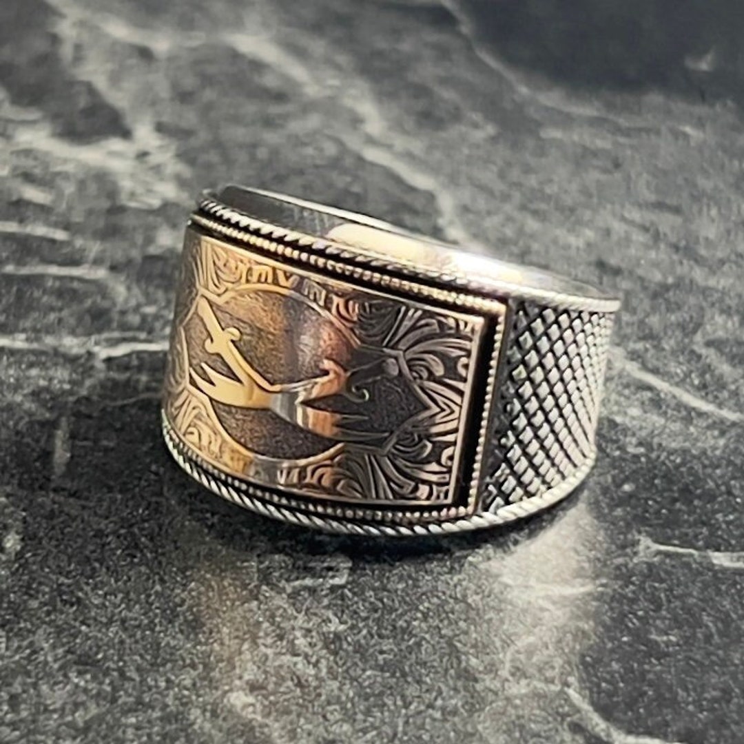 Silver Zulfiqar Sword Calligraphy Design Ring, Handmade Engraved Sultan ...