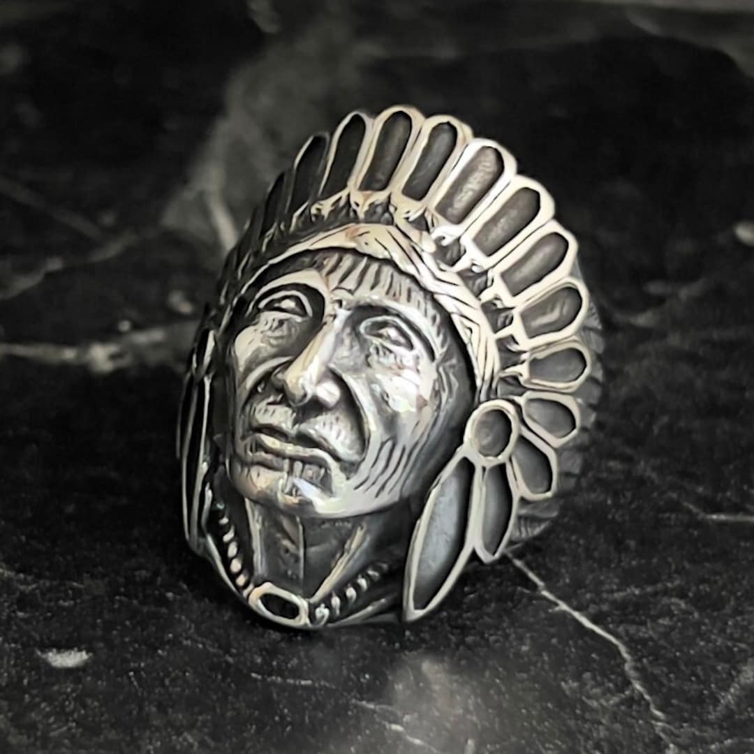 Men Indian Head Chief Handmade Silver Ring, Native Sterling Silver ...