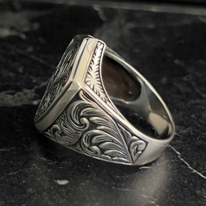 Handmade Engraved Shield Men Ring, Silver Shield Signet Ring, Ancient ...