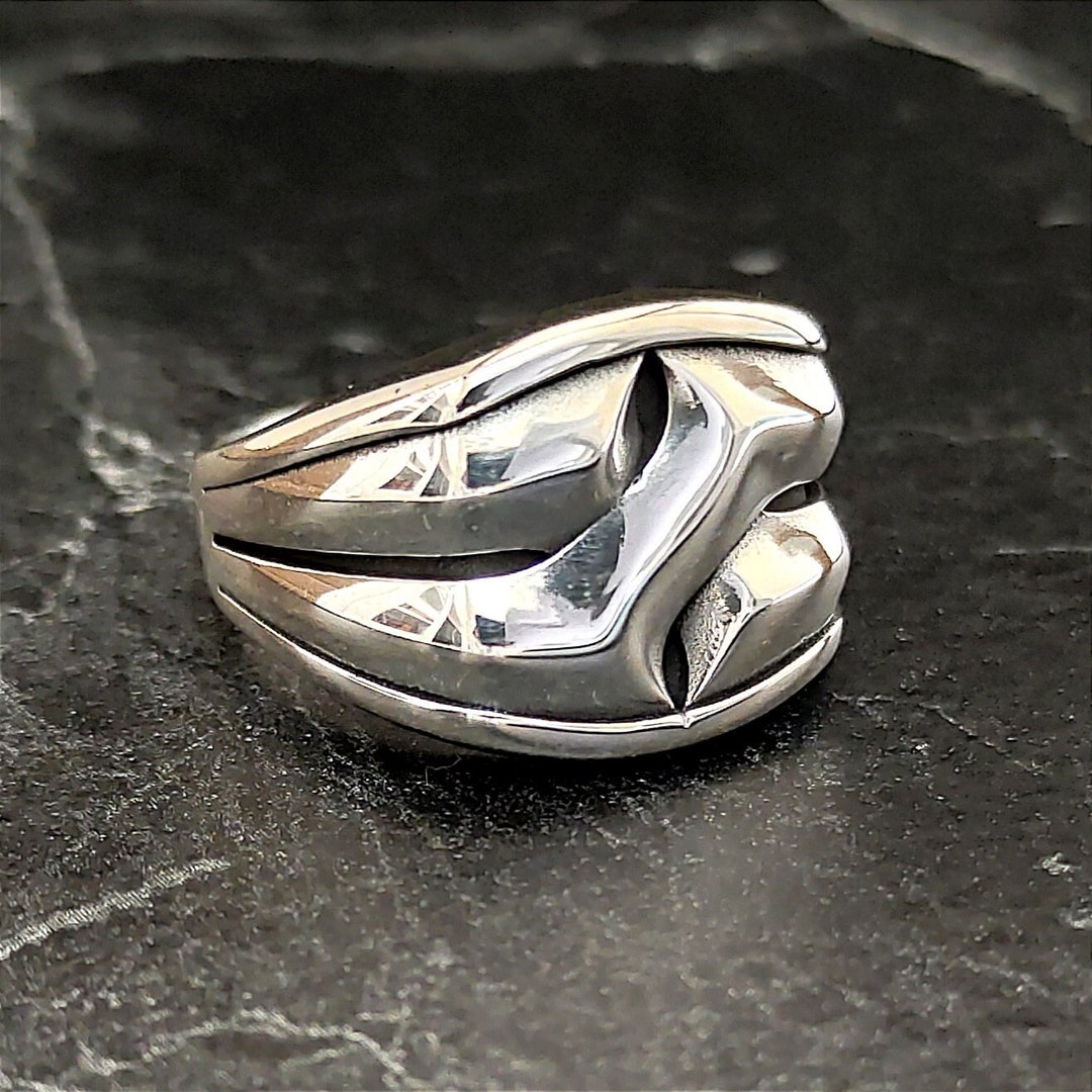 925 Sterling Silver Braided Puzzle Piece Men's Ring , Silver Shiny ...