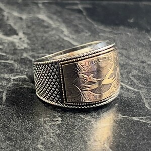 Silver Zulfiqar Sword Calligraphy Design Ring, Handmade Engraved Sultan ...