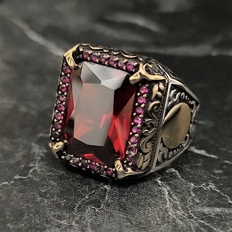 Men Silver Square Red Stone Ring Men Handmade Ring Red - Etsy