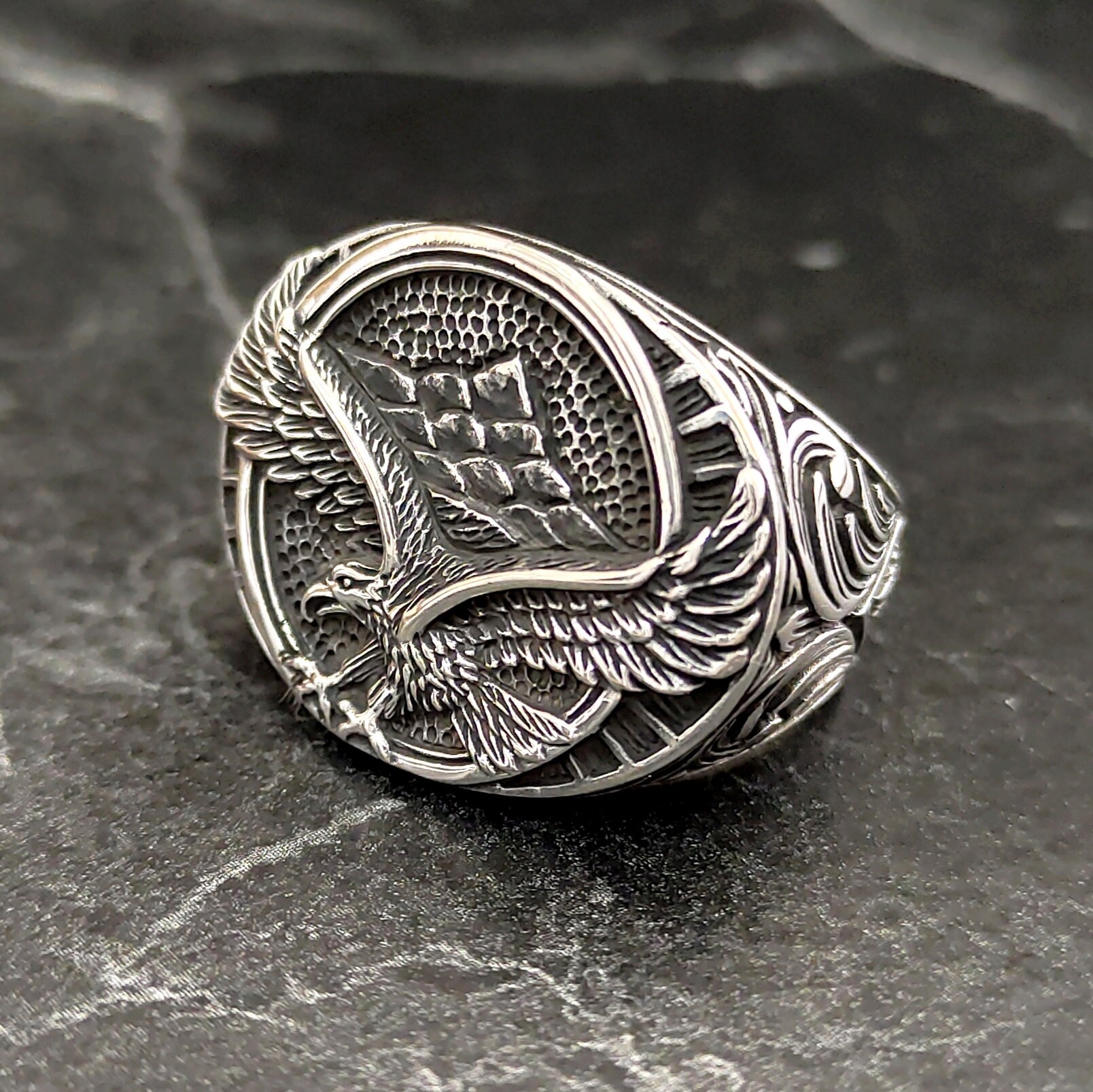 Men Silver King of Birds Eagle Ring Sterling Silver Winged - Etsy