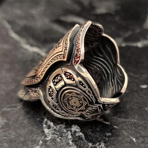 Archer Thumb Carved Silver Ring , Turkish Flag Motif Silver Thumb Ring ...
