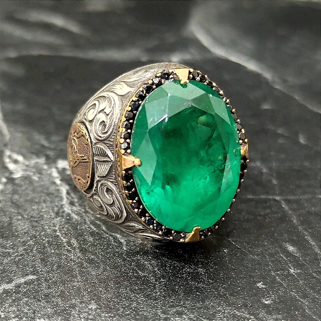 Men Silver Green Paraiba Stone Ring , Silver Green Tourmaline Gemstone ...