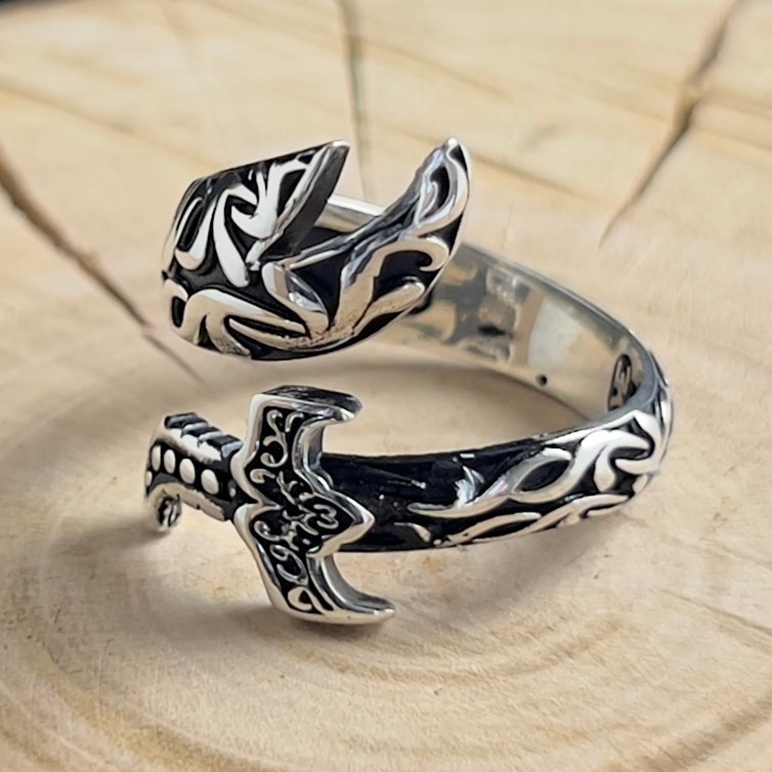 Handmade Ali's Zulfiqar Sword Black Design Ring, Silver Arabic Style ...