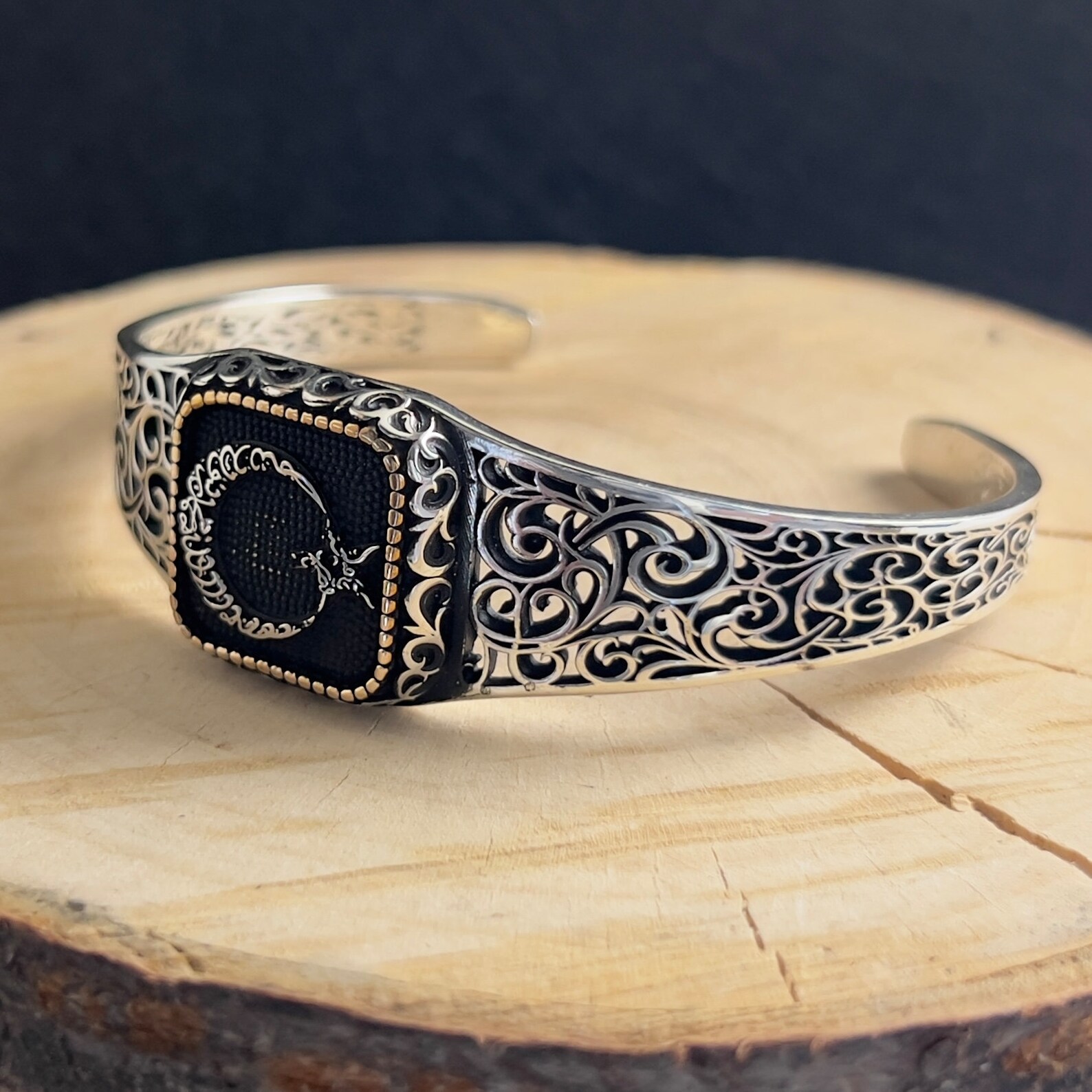 925 Sterling Moon & Star Turkish Flag Cuff Bracelet, Handmade ...
