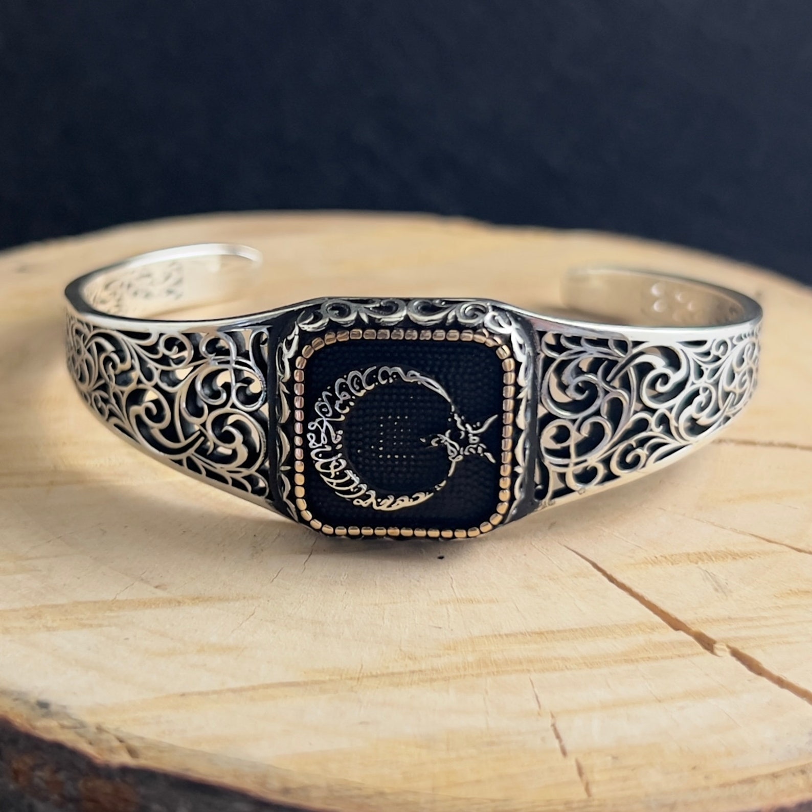 925 Sterling Moon & Star Turkish Flag Cuff Bracelet, Handmade ...