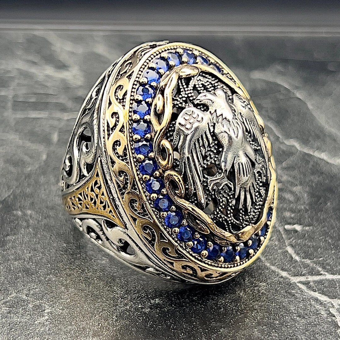 Mens Silver Eagle Ring, Large Square Ottoman Signet Ring, Unique ...