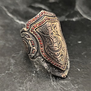 Archer Thumb Carved Silver Ring , Turkish Flag Motif Silver Thumb Ring ...