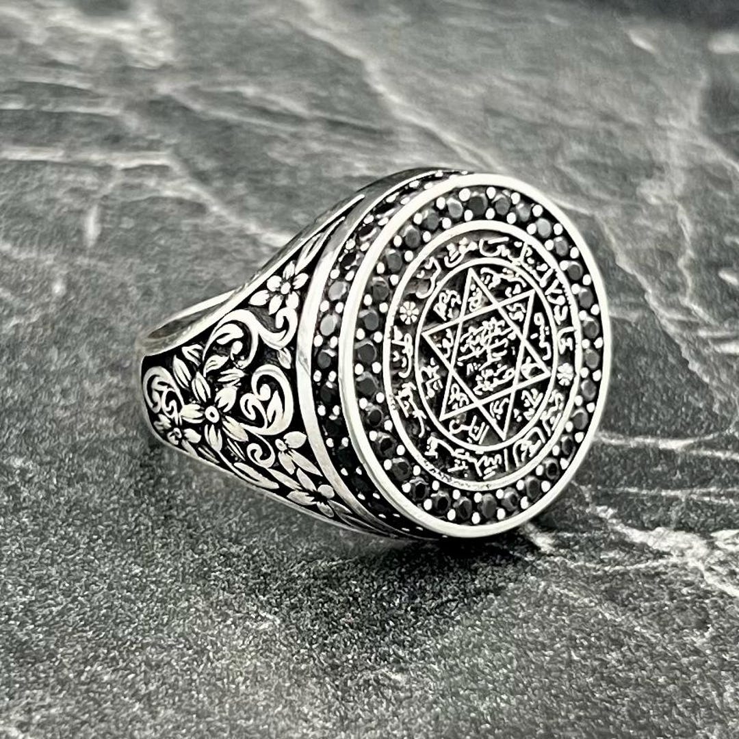 Seal of King Solomon Silver Ring, Seal Protection Medal Ring, 925k ...