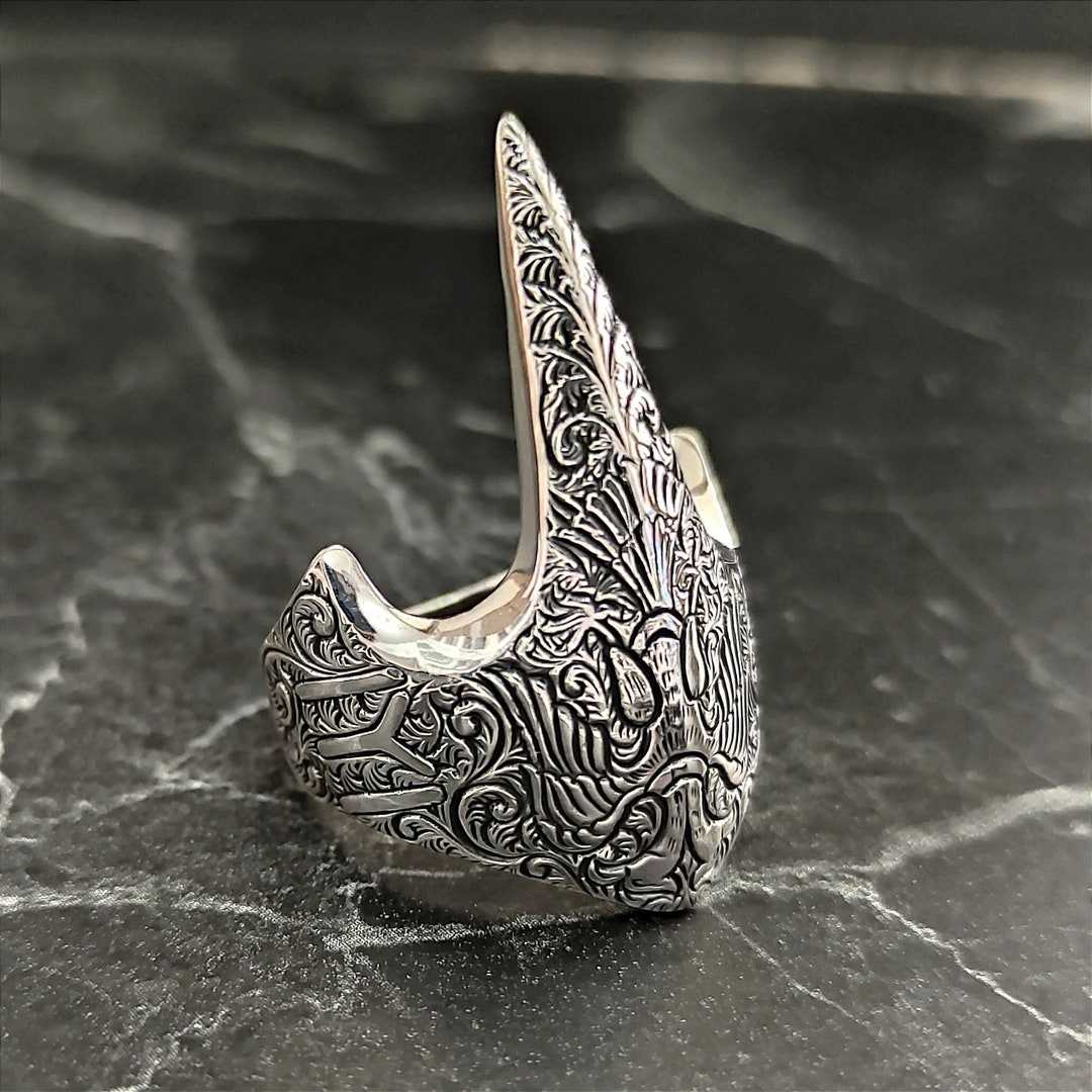 Men's Silver Archer Thumb Handmade Ring , Silver Engraved Archer Ring ...