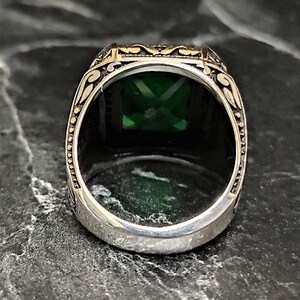 Men Silver Green Stone Ring , Silver Green Emerald Gemstone Ring ...