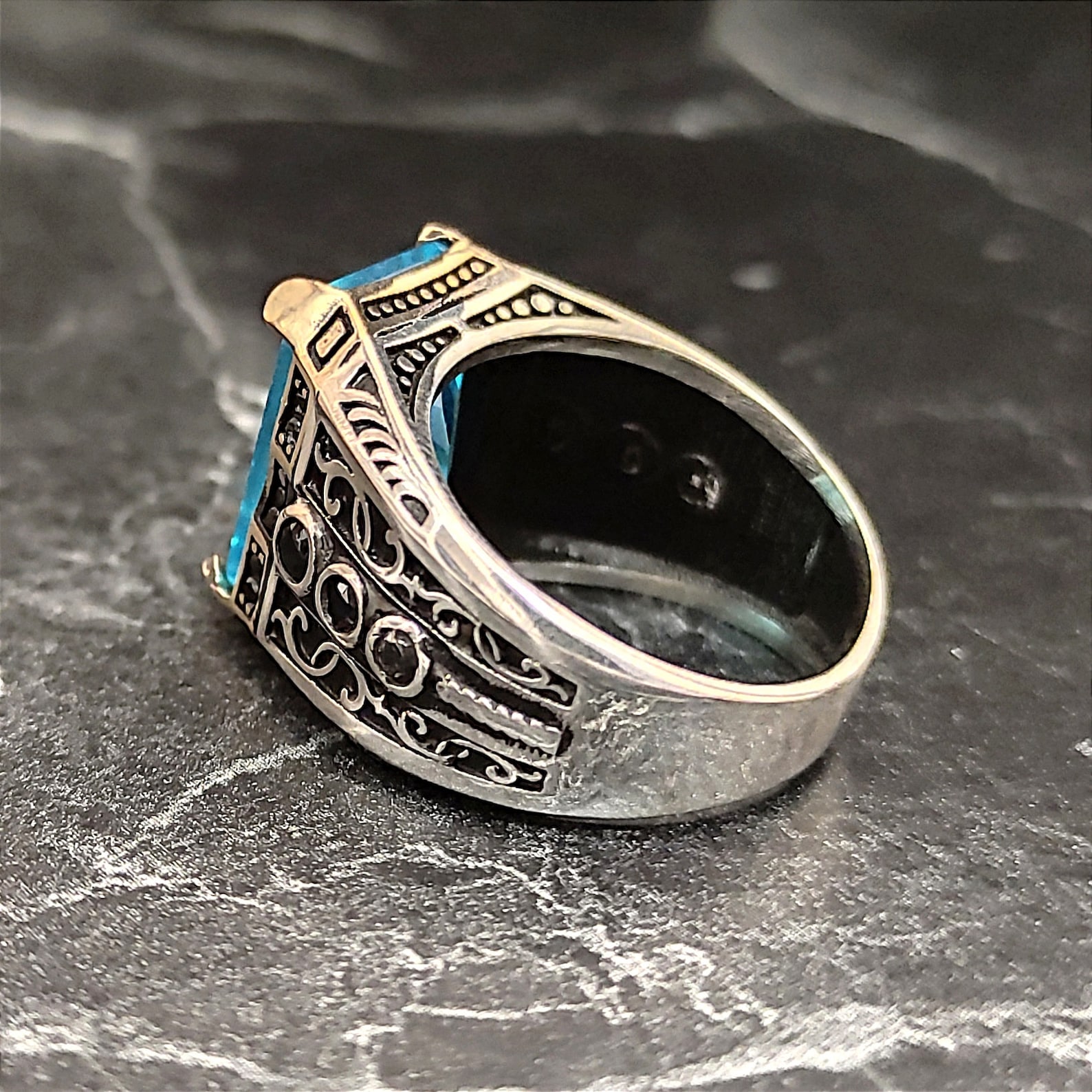 Men Silver Blue Gemstone Ring , Men Handmade Aquamarine Stone Ring ...