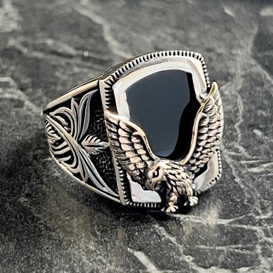 Black Onyx Stone Men Silver Ring, Handmade Animal Jewelry, Sterling ...