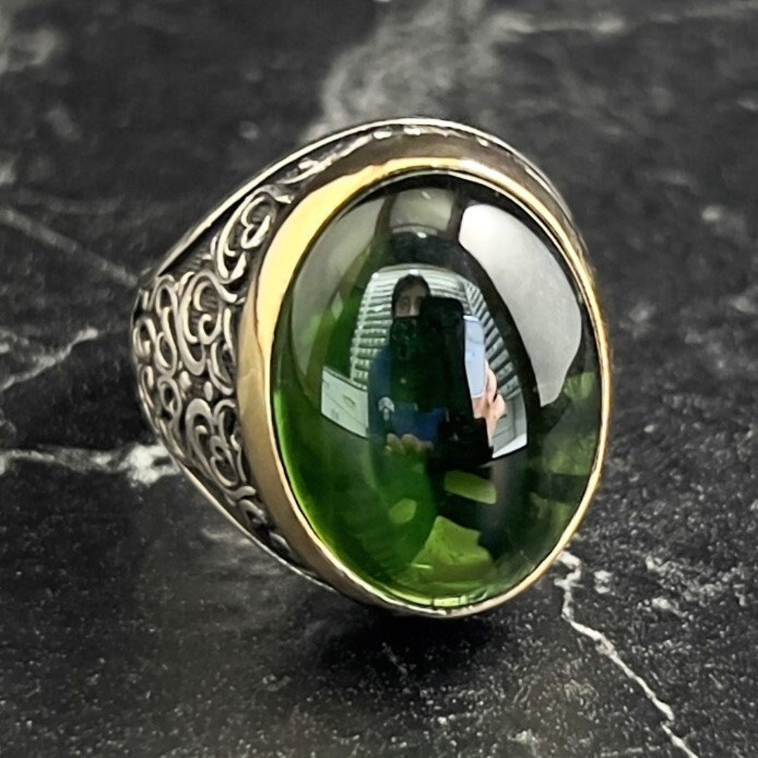 Oval Green Peridot Gemstone Mens Ring, Handmade Peridot Men Ring ...