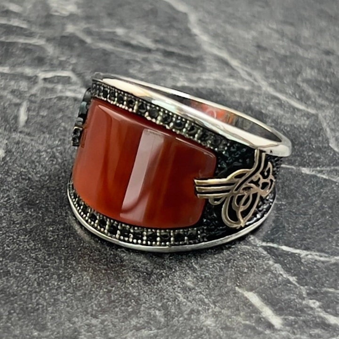Men Ottoman Tour Sign Calligraphy Ring, Handmade Agate Signet Ring ...