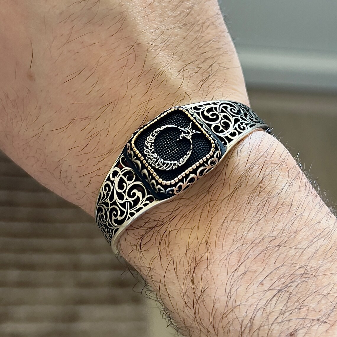 925 Sterling Moon & Star Turkish Flag Cuff Bracelet, Handmade ...
