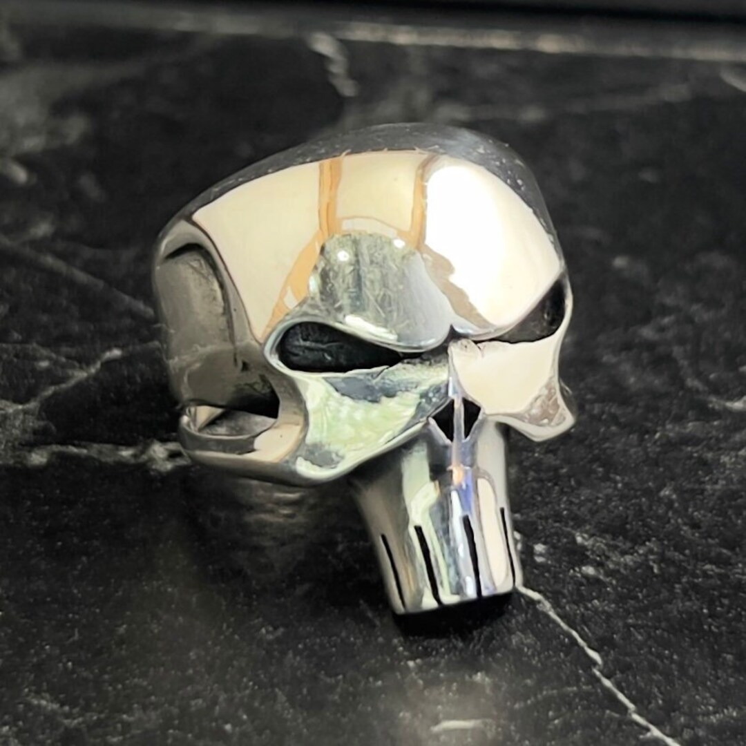 Men the Punisher Skull Silver Ring, Handmade Shiny Silver Ring, Biker Style Ring, Engraved Cool ...