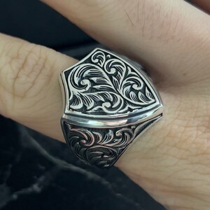 Handmade Engraved Shield Men Ring, Silver Shield Signet Ring, Ancient ...