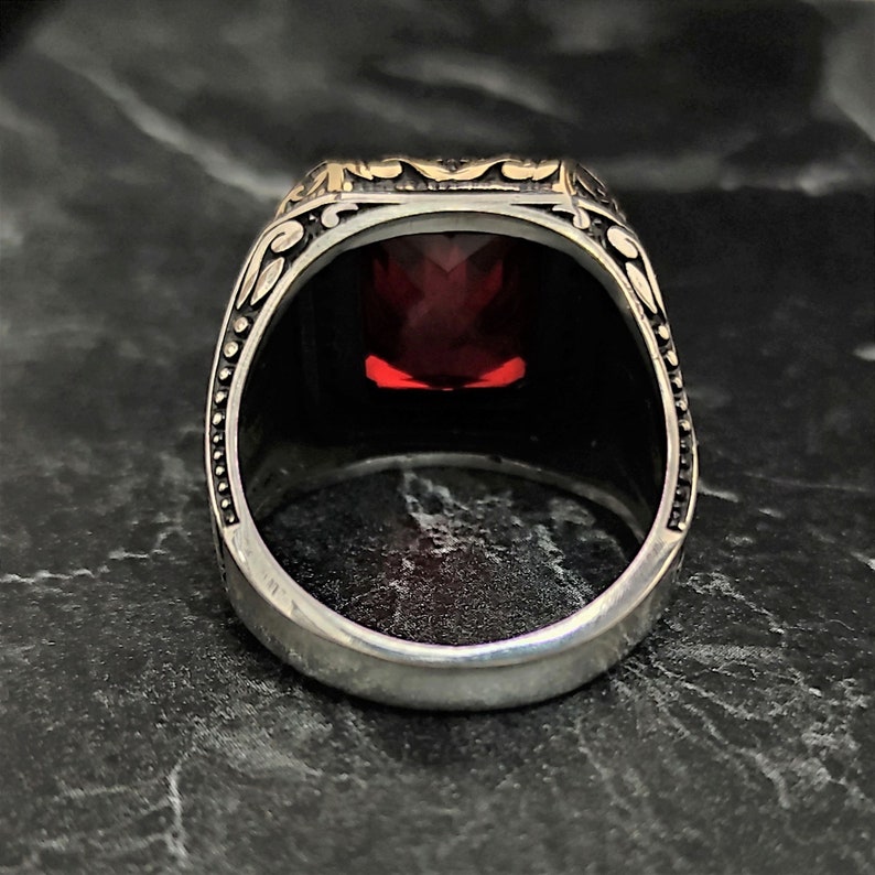 Men Silver Square Red Stone Ring Men Handmade Ring Red - Etsy