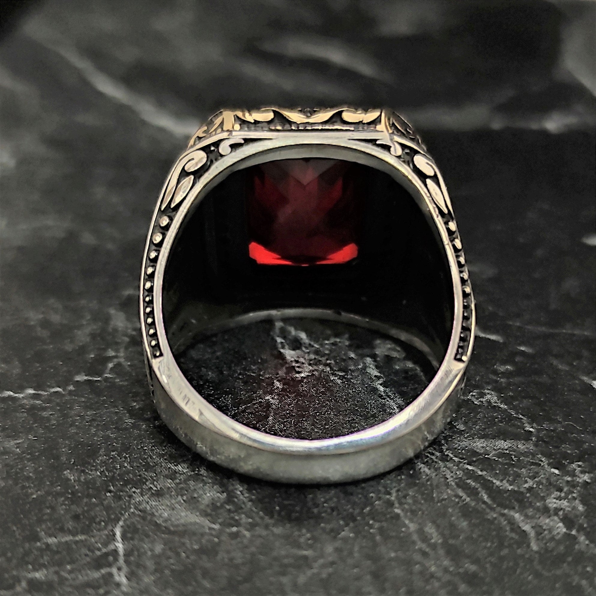 Men Silver Square Red Stone Ring , Men Handmade Ring , Red Ruby Color ...