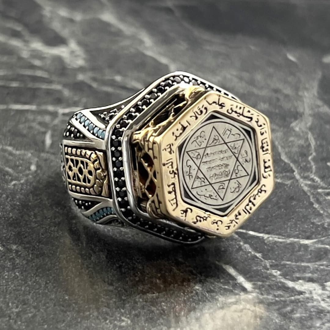 Babylon Themed Silver Men's Ring, Seal of Solomon Silver Ring, Special ...