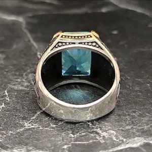 Men Silver Blue Gemstone Ring , Men Handmade Aquamarine Stone Ring ...