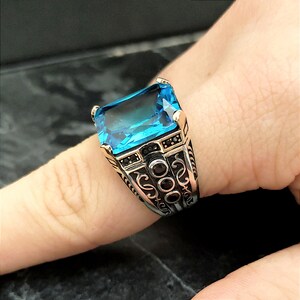 Men Silver Blue Gemstone Ring , Men Handmade Aquamarine Stone Ring ...