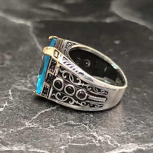 Men Silver Blue Gemstone Ring , Men Handmade Aquamarine Stone Ring ...