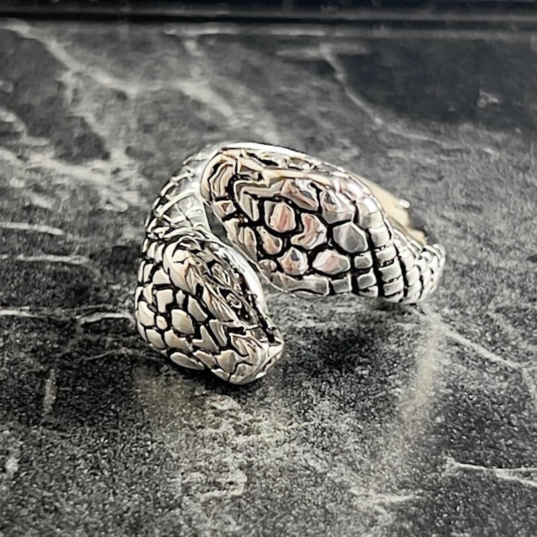 Detailed Silver Snake Coil Ring, Serpent Wrap Ring, Silver Animal Snake ...