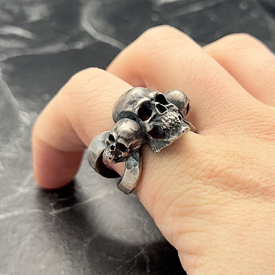 Handmade Skull Ring, Hammered Skull Biker Ring, Silver Gothic Skeleton ...