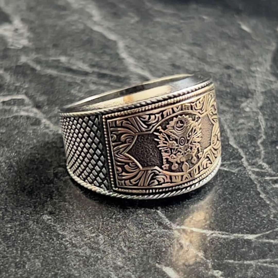 Silver Ottoman Crest Calligraphy Design Ring, Handmade Engraved Ottoman ...